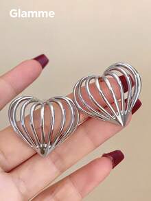 1 Pair Metal Hollow Line Heart Stud Earrings, Unique Design, Light ...