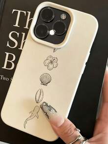 1pc White Black Line Hibiscus Dolphin Personalized Simple Full-Coverage ...
