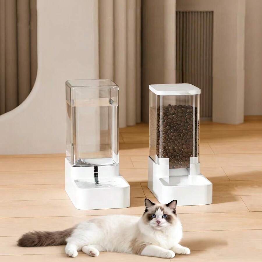 2Pcs Gravity Automatic Pet Feeder & Water Dispenser Set, Large Capacity ...