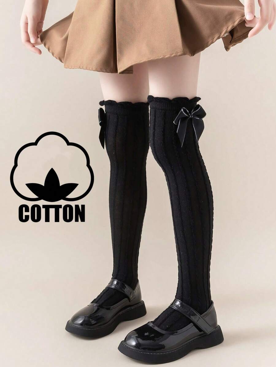 1 Pair Cotton Bowknot Girls Socks Cute Children Mid-Calf Socks Spring ...