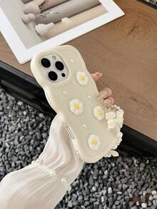 1pc DIY Daisy Chrysanthemum Macaron Phone Case With Phone Lanyard ...