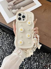 1pc DIY Daisy Chrysanthemum Macaron Phone Case With Phone Lanyard ...