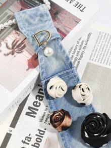 1pc Vintage Pre-Tied Decorative Necktie With 3D Rose, Pearl Chain And ...