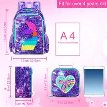 3Pcs Galaxy Mermaid Print Girls Backpack Set , Kids School Bag Includes ...