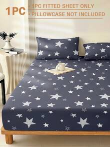 1 pieza Sábana ajustable azul oscuro con patrón de estrellas blancas de ...