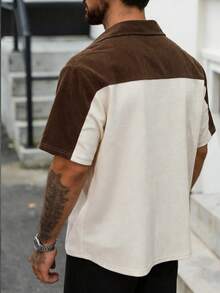 Plus Size Men's Retro Color Block Corduroy Collar Polo Shirt, Half ...