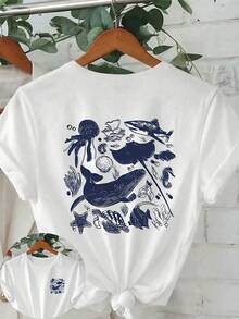 Plus Size Women's Daily Hand-Painted Deep-Sea Creature Collection Print ...