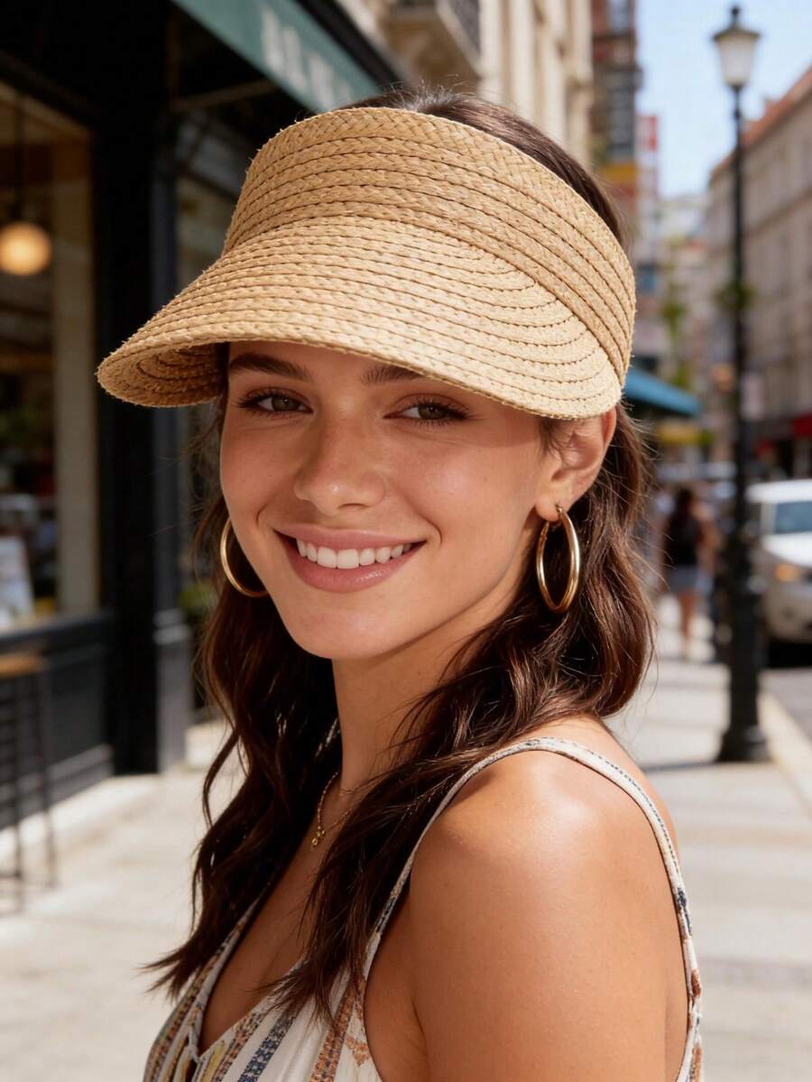 1pc Spring/Summer Open Top Raffia Straw Hat, Soft & Foldable ...