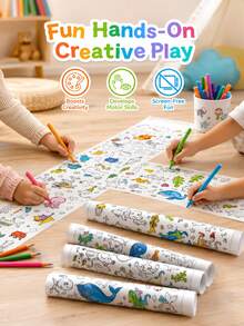 5pcs/1pc Prehistoric Dinosaur Illustration Coloring Paper Roll, Vintage ...