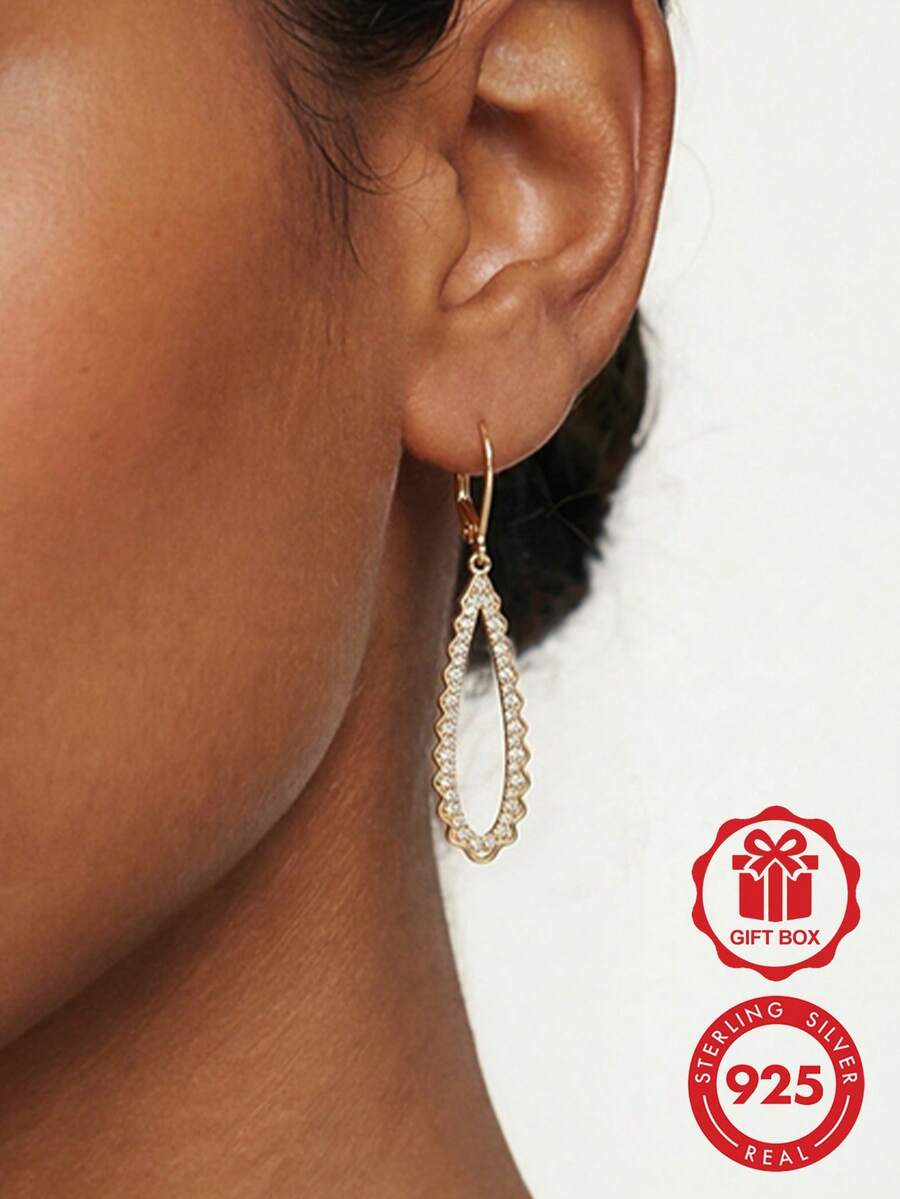 1 Pair Original 925 Sterling Silver Women's Hoop Earrings, 18K Gold ...