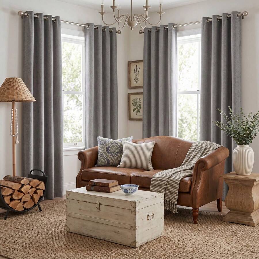 All-Shading Natural Linen Curtain, 2-Piece Bedroom And Living Room, 84 ...