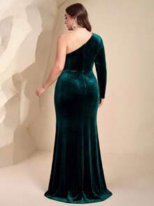 Women's Plus Size One Shoulder Pleated Slit Design Elegant Waist ...