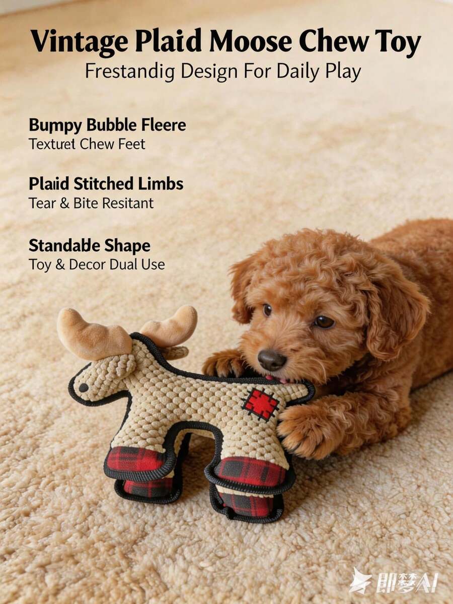 1PC Vintage Plaid Freestanding Moose Squeaky Dog Toy, Bumpy Bubble ...