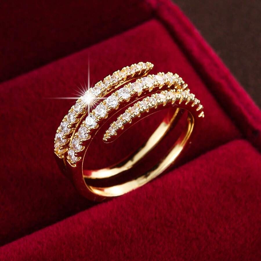 1pc Minimalist Line Wrap Design Cubic Zirconia Inlaid Women's Ring for ...