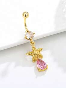 Gold Stainless Steel Belly Ring With Pink Starfish Pendant, Sexy Women ...