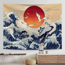 1pc Seagull Wave Sun Bohemian Style Printed Tapestry, Includes 3 Wall ...