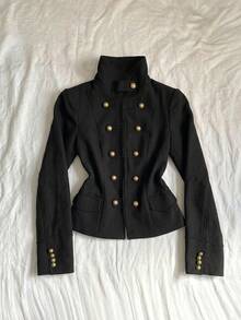 Napoleon Style Military Uniform Blazer, Black Slim Fit Stand Collar ...