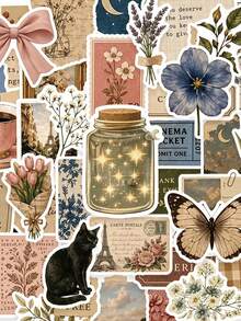 50pcs Vintage Artistic Ins Style Stickers, Waterproof Stickers Suitable ...