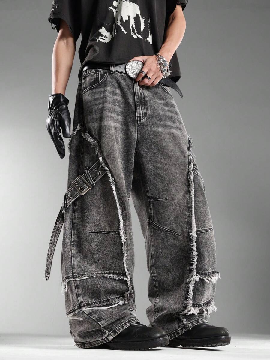Men's Non-Stretch Wide Leg Jeans, American , Classic Whiskering, Salty ...