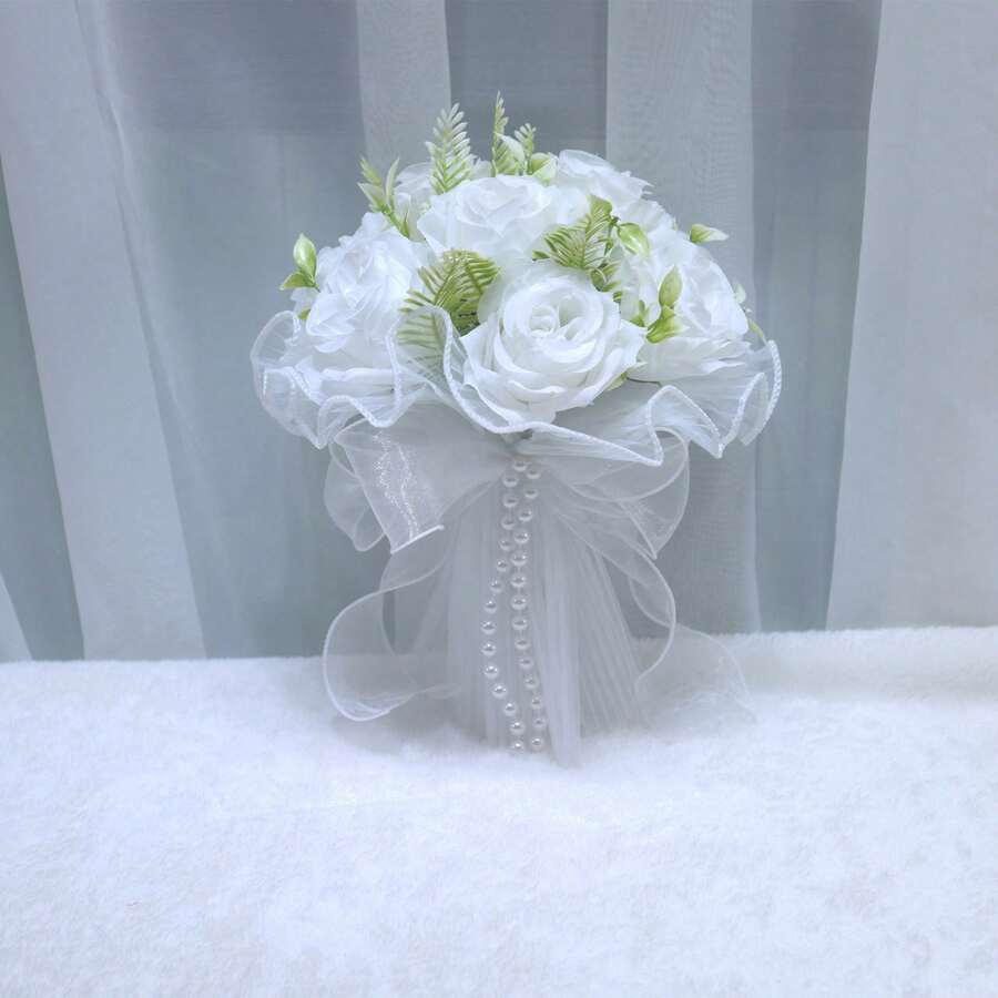 1pc Wedding Bride & Bridesmaid Bouquet, Western Style Artificial Rose ...