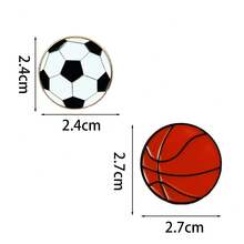 2pcs Mini Basketball & Football Safety Pins - Sporty Alloy Enamel Lapel ...
