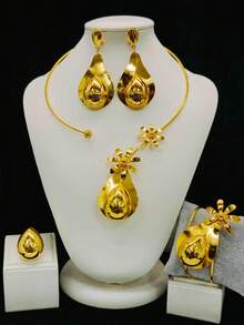 1 Necklace 1 Bracelet 1 Pair Earrings 1 Ring Fashion Women's Flower ...