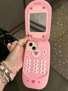 1pc Korean Style Cute 3D Glitter Pink Large Phone Model Flip Mirror ...