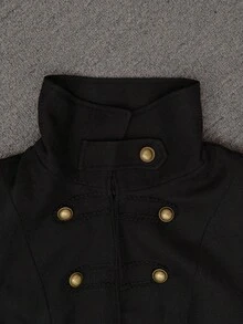 Napoleon Style Military Uniform Blazer, Black Slim Fit Stand Collar ...
