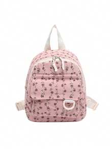 Women's Mini Corduroy Backpack, Floral Print Small Daily Bag, Casual ...