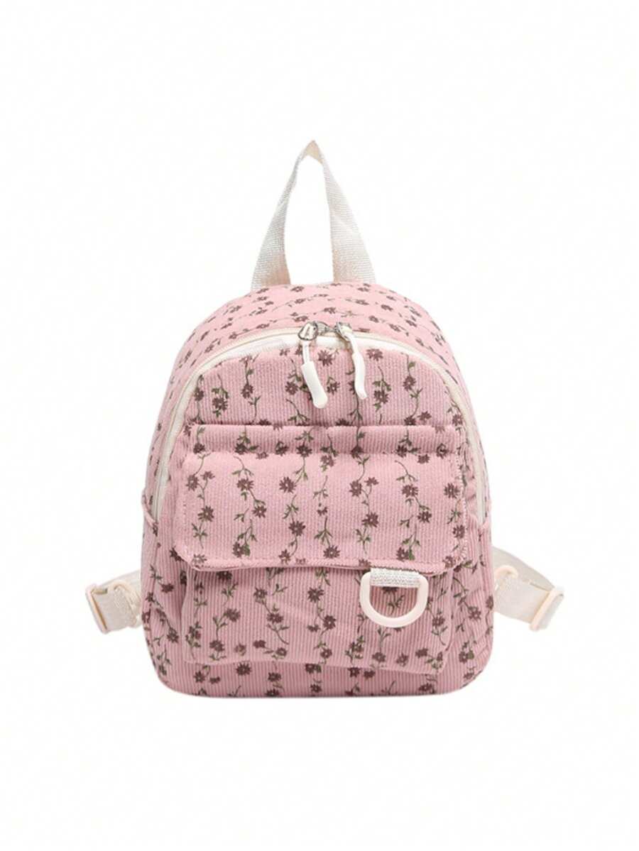 Women's Mini Corduroy Backpack, Floral Print Small Daily Bag, Casual ...