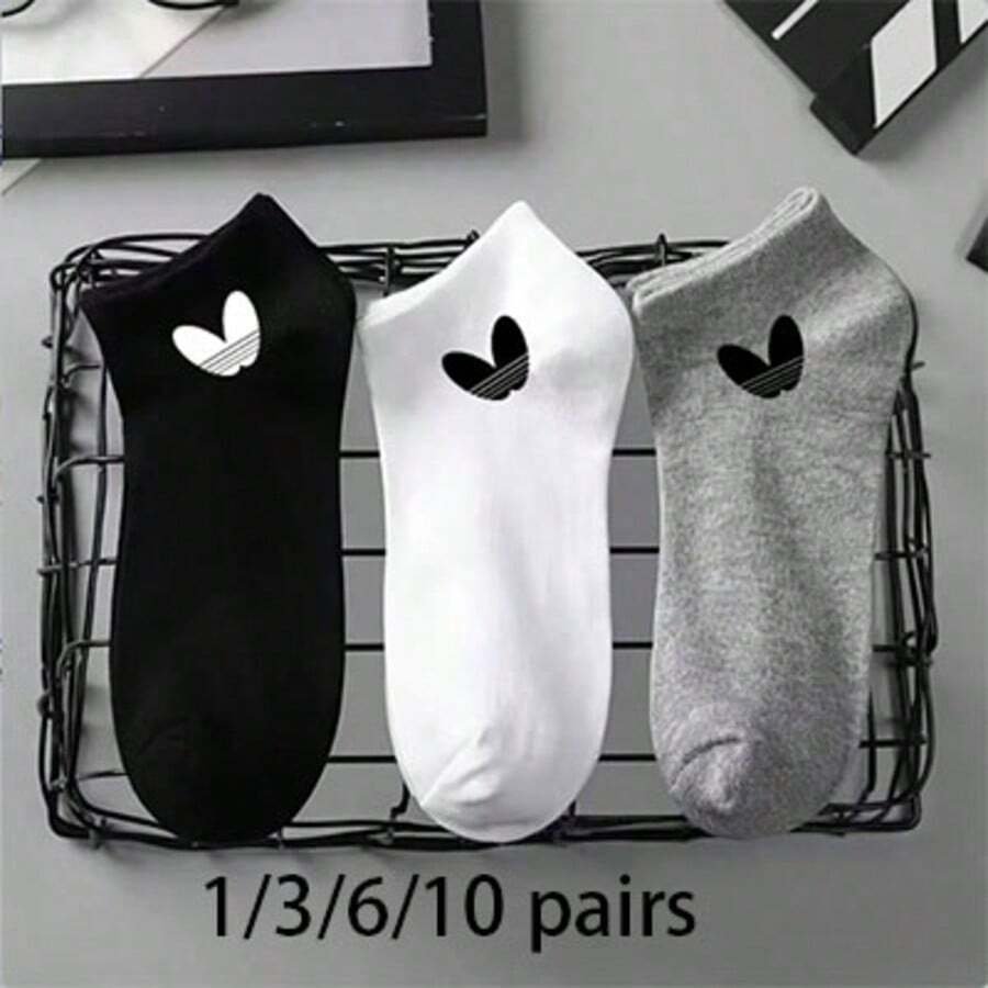 1/3/5/10 Pares de Meias Cano Baixo Clássicas de Cor Sólida para Homens ...
