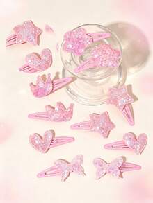 10pcs/2pcs Pink Sweet Butterfly Crown Heart Flower Star BB Clips ...