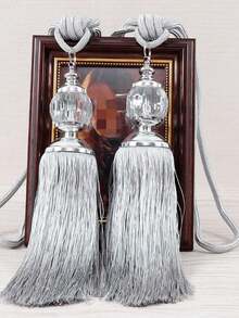 JUSTVIP 2PCS Grey Crystal Tassel Curtain Tiebacks, Decorative Knotted ...