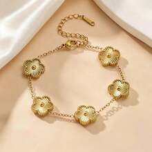 Lucky Clover Gold Bracelet, Stainless Steel 5 Flower Charm Bracelet ...