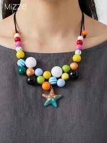 Bohemian Waxed Cord Necklace With Contrasting Large And Small Round ...