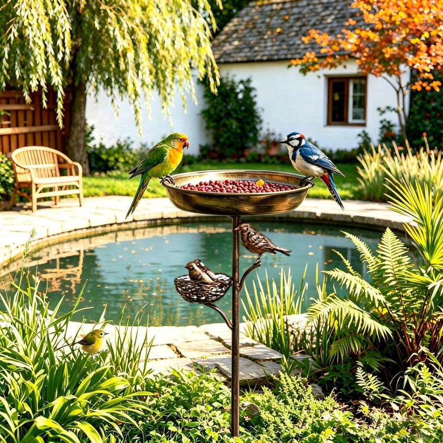 1 PC Retro Iron Bird Feeder With Bird Nest Ornament, Dual-Purpose Bird ...