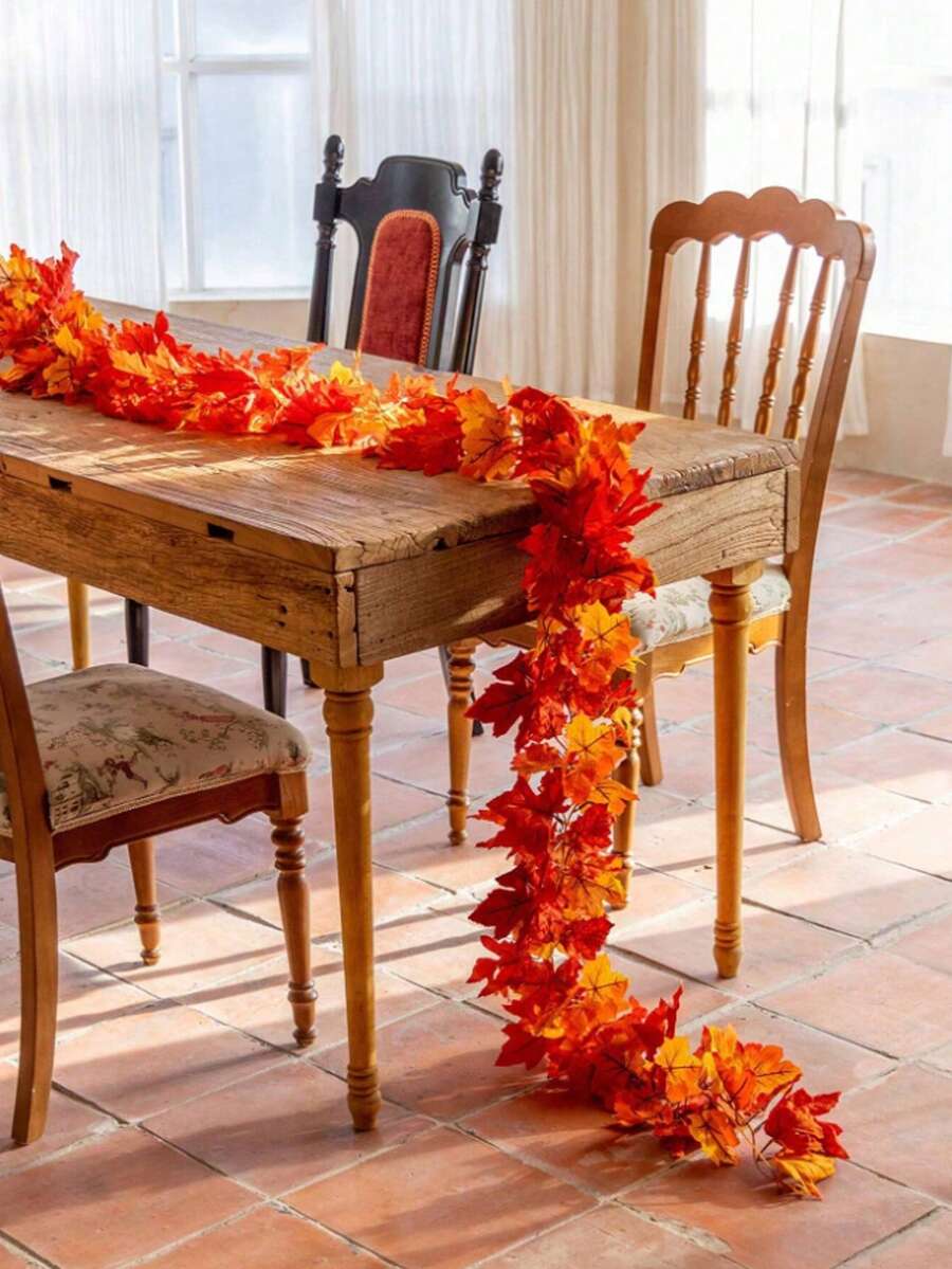 1pc Autumn Wreath, 5.9ft Artificial Maple Leaf Autumn Garland ...