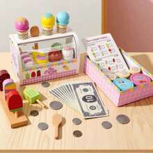 1 Set Wooden Pretend Play Ice Cream Cart Toy, Baby Cone Ice Cream ...