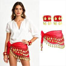 1pc Women's Coin Hip Scarf + 1pc Beaded Bracelet, Holiday & Stage ...