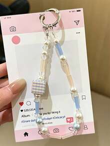 Lovely Simple Love Heart Plaid Pattern Square Beaded Pearl Mobile Phone ...