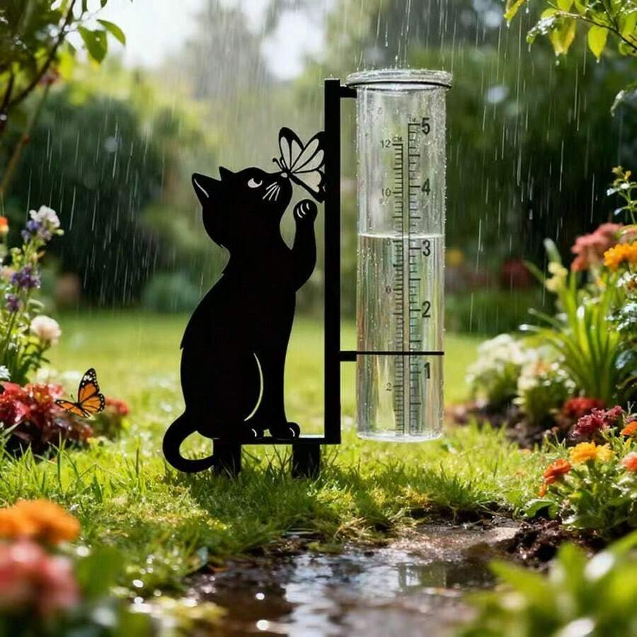 Metal Butterfly Kitten Rain Gauge Outdoor Rain Gauge (Includes Glass ...