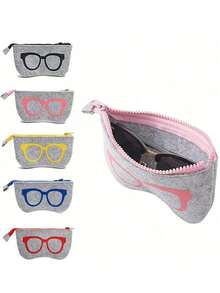 1pc Felt Eyeglass Case With Printed Pattern & Zipper, Portable Fashion ...