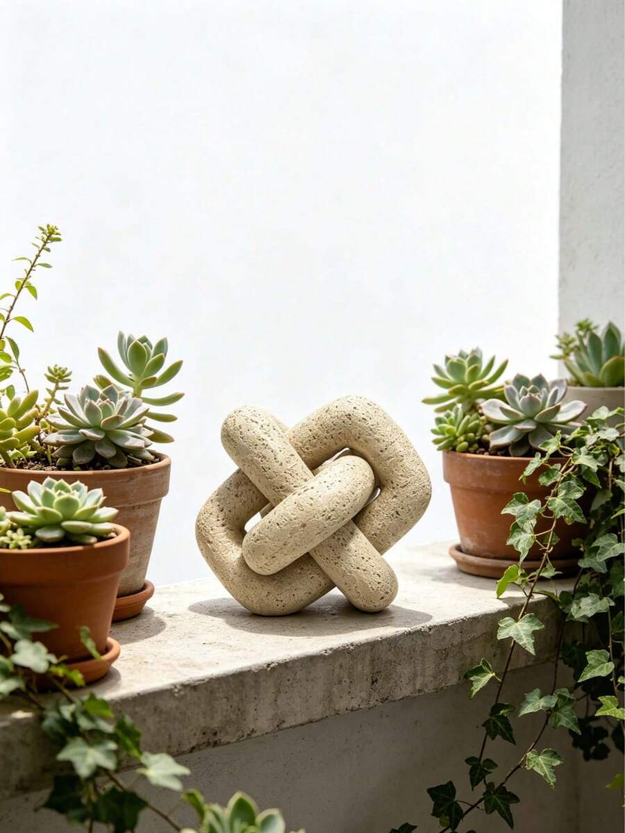 Neutral Stone Chain Knot Decor, Wabi-Sabi Textured Resin Sculpture For ...