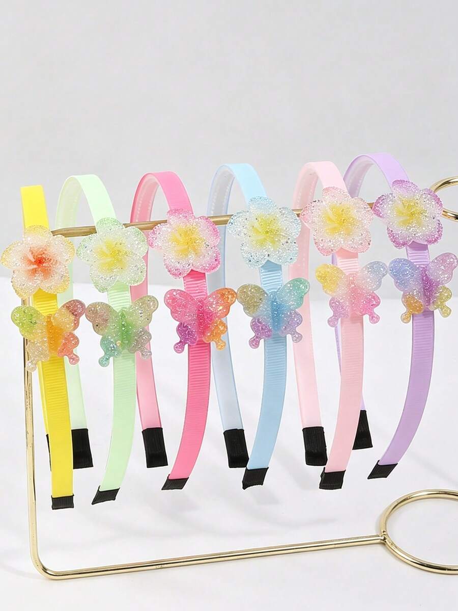 3pcs/Set Gradient Glitter Flower Butterfly Headbands For Girls ...