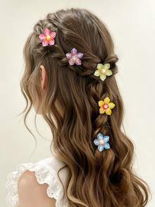10pcs Gradient Glitter Flower Hair Clips, Macaron Color Transparent ...