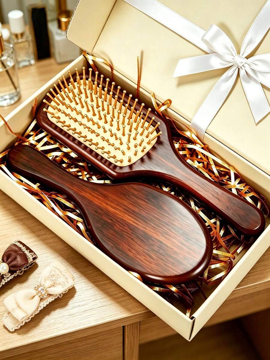 1 Pc Large Natural Bamboo Air Cushion Paddle Comb With Handle, Portable ...