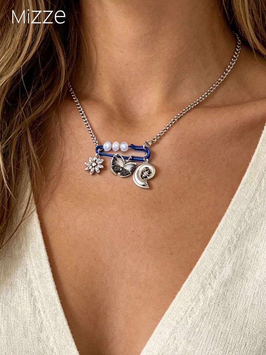 Sweet Cool-Toned Ins-Style Blue Brooch And Necklace For Women, Perfect ...