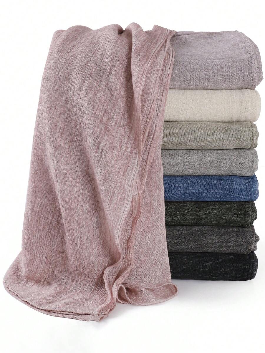1pc Women's Solid Color Rolled-Edge Pleated 100% Rayon Scarf ...