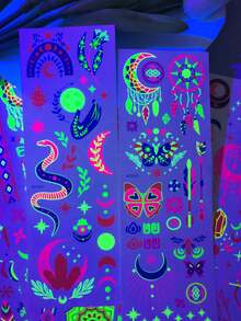 8pcs Y2K Colorful Glow-In-The-Dark Temporary Tattoo Stickers, Black ...