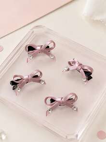 4pcs Sweet Non-Damaging Bow Hair Clips, Faux Rhinestone Hair Clips ...